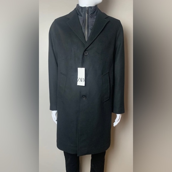 Zara | Jackets & Coats | Zara Combined Inverted Lapel Collar Long ...